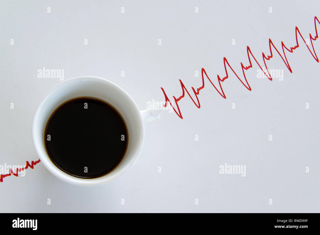 Coffee cup with electrocardiogram lines on white background Stock Photo ...