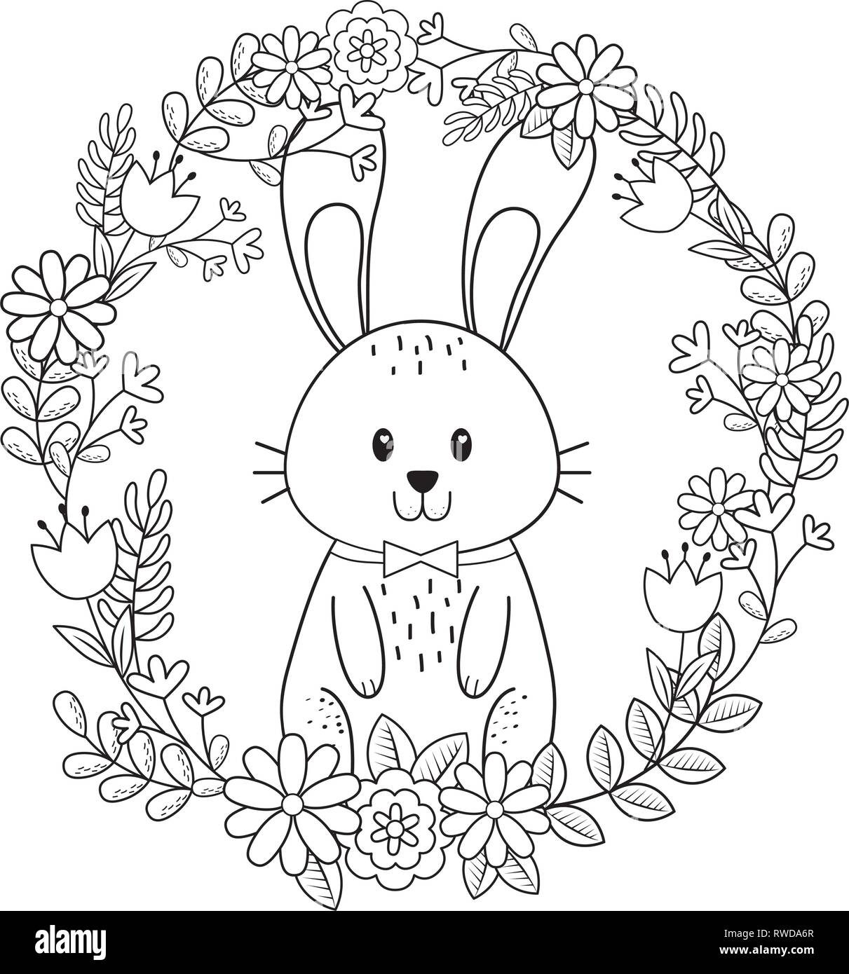 Bunny, cute, flowers Black and White Stock Photos & Images - Alamy