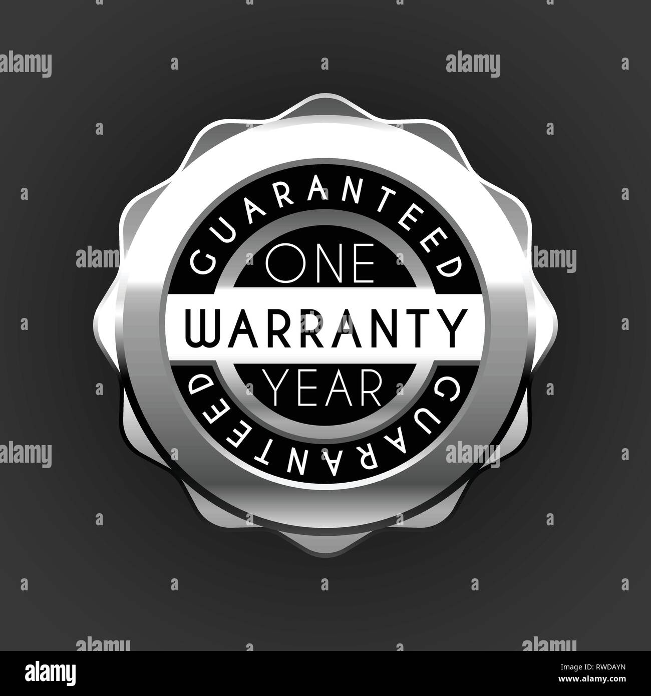 one year warranty golden badge isolated on white background. Metal ...
