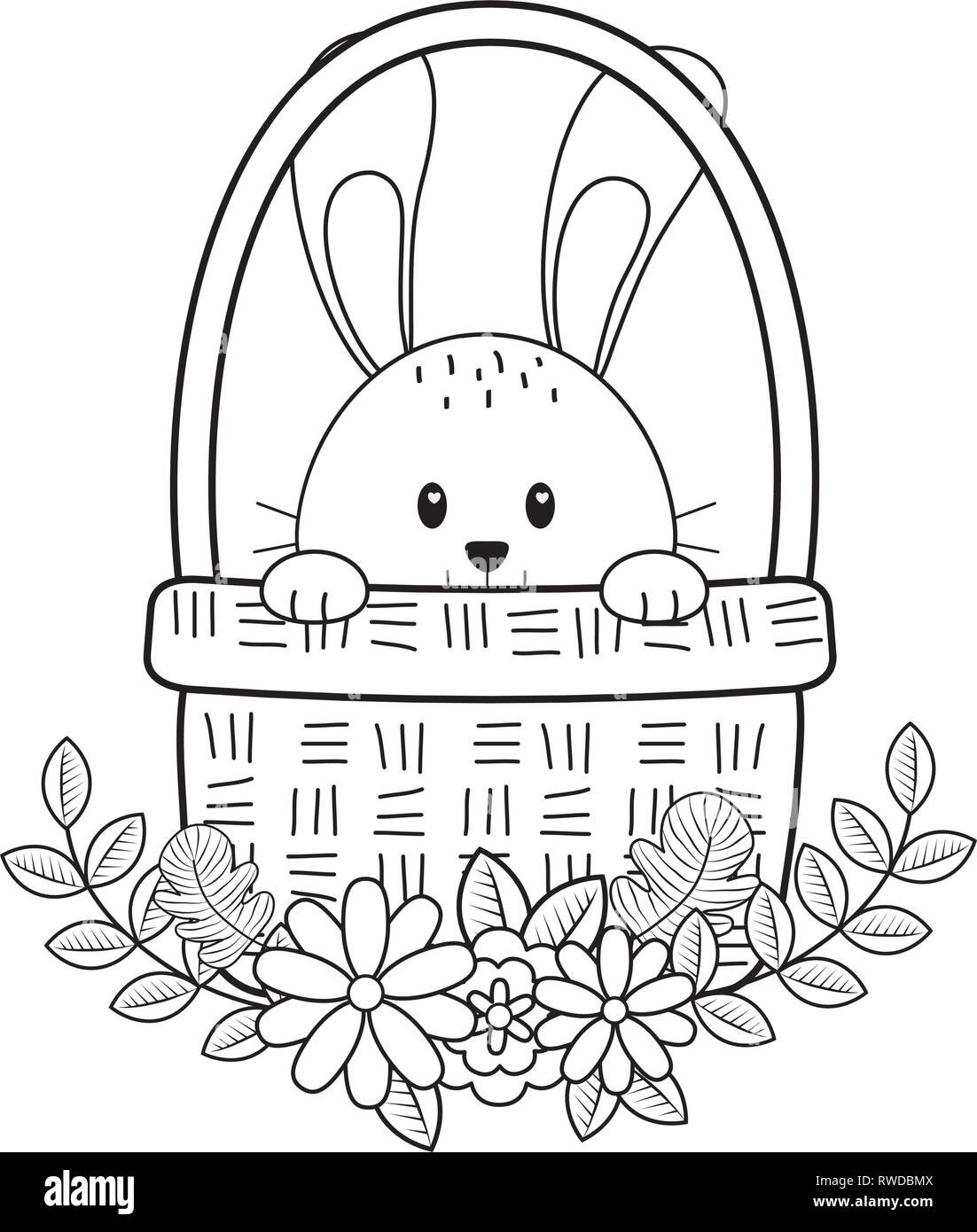 little rabbit in basket with flowers easter character Stock Vector ...
