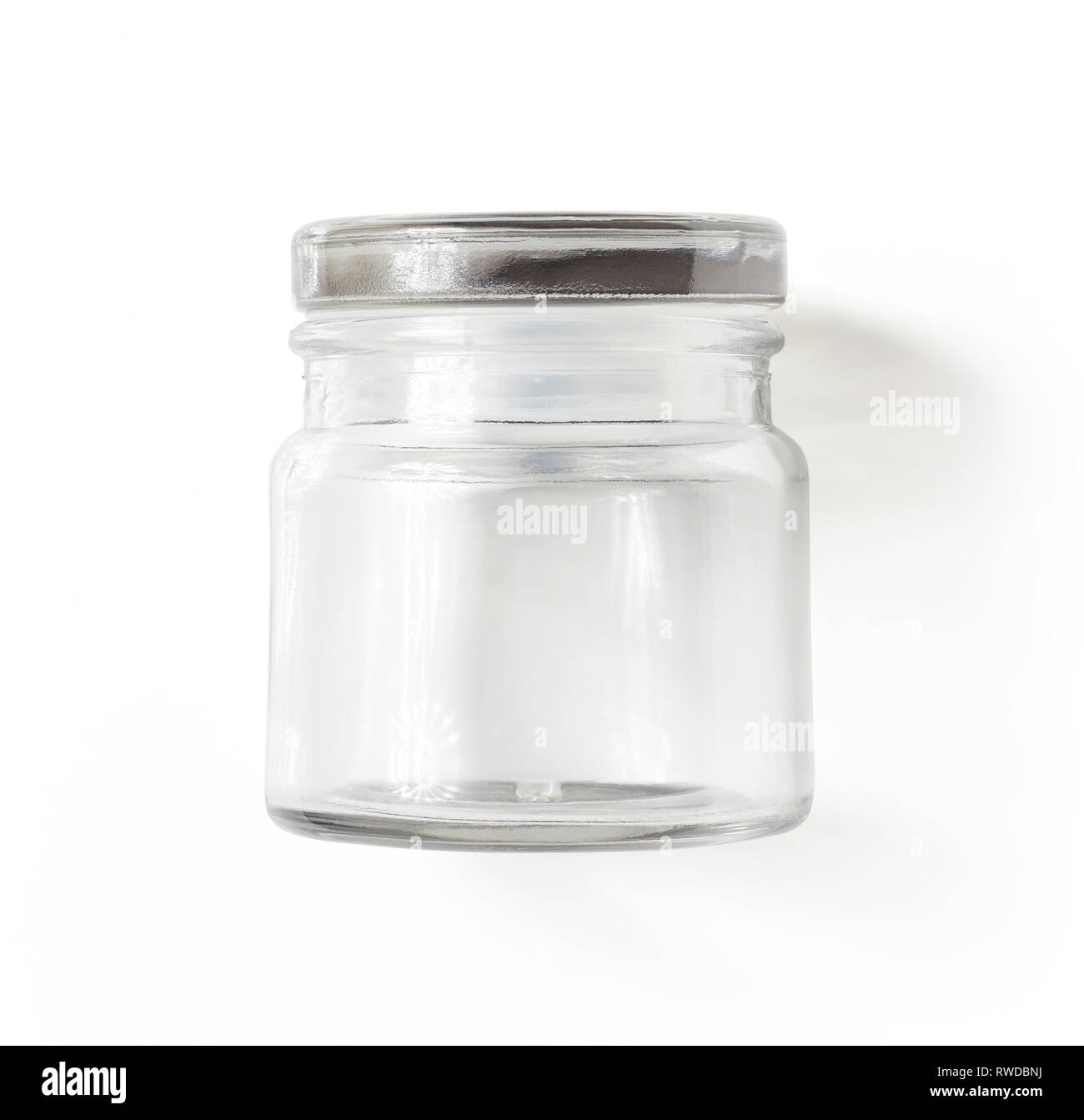 Empty glass food storage jar isolated on white background, flat lay ...