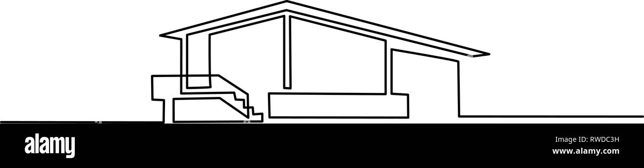 Continuous one line drawing. Modern house, building, residential ...