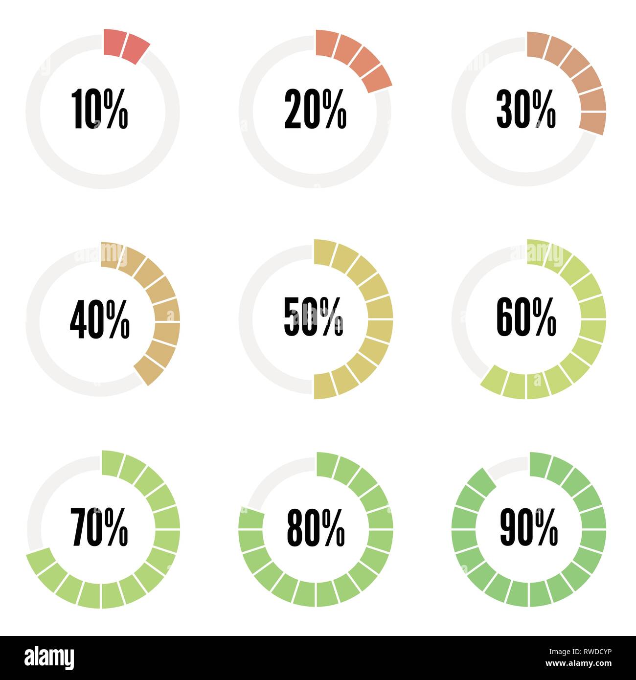 Color gradation progress indicators set, vector illustration for design ...
