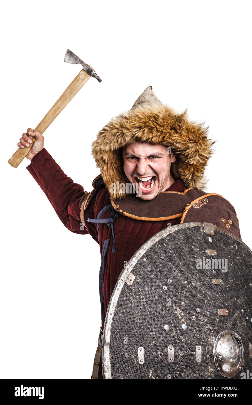 Mongol horde warrior in armour, holding traditional axe Stock Photo - Alamy