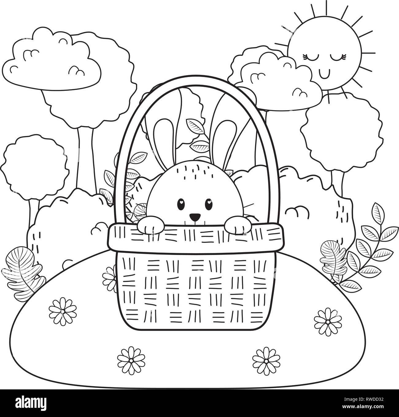 Little bunny in basket Stock Vector Images - Alamy