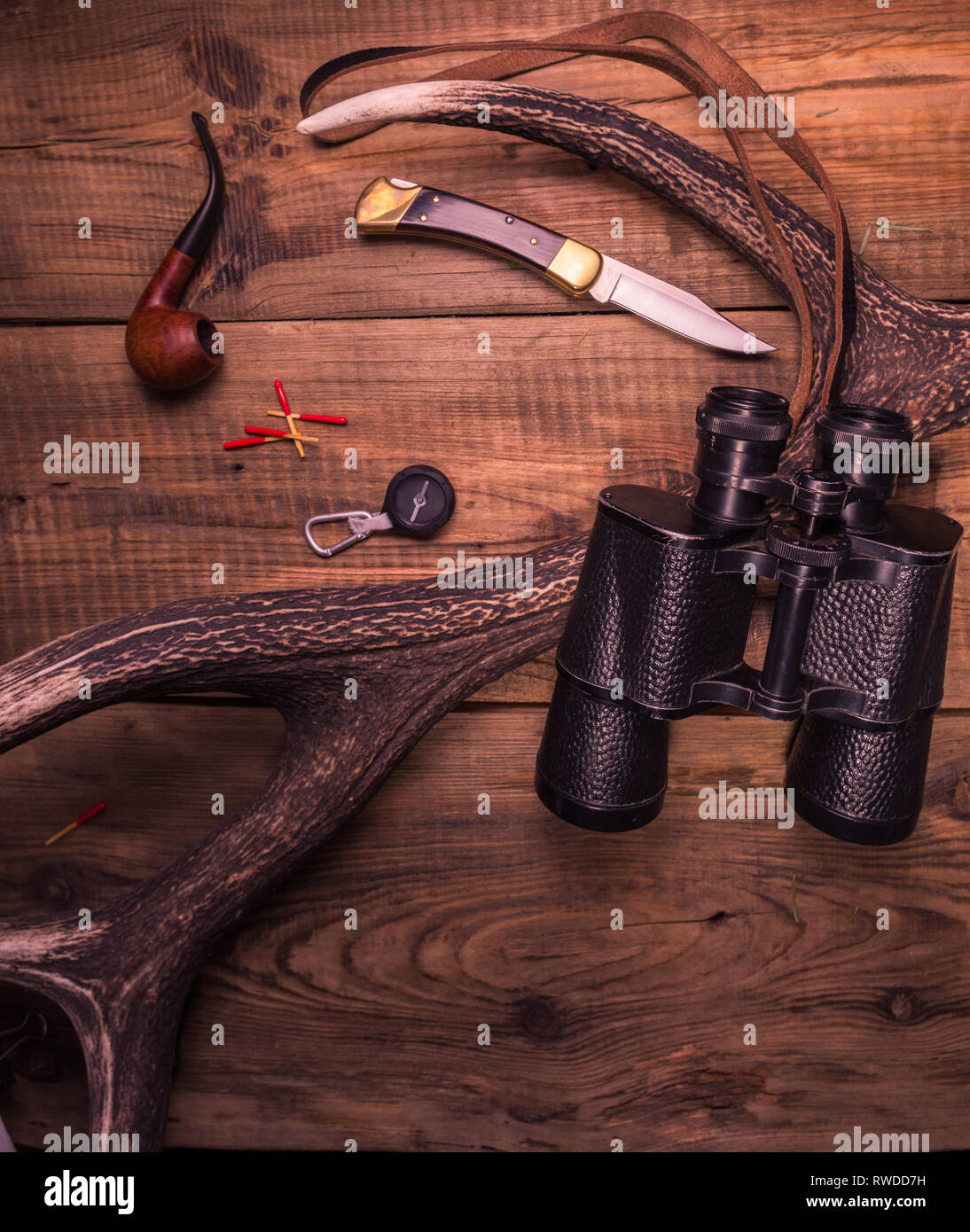 Necessary things hunter. Tracker Equipment Knife and binoculars hunter ...