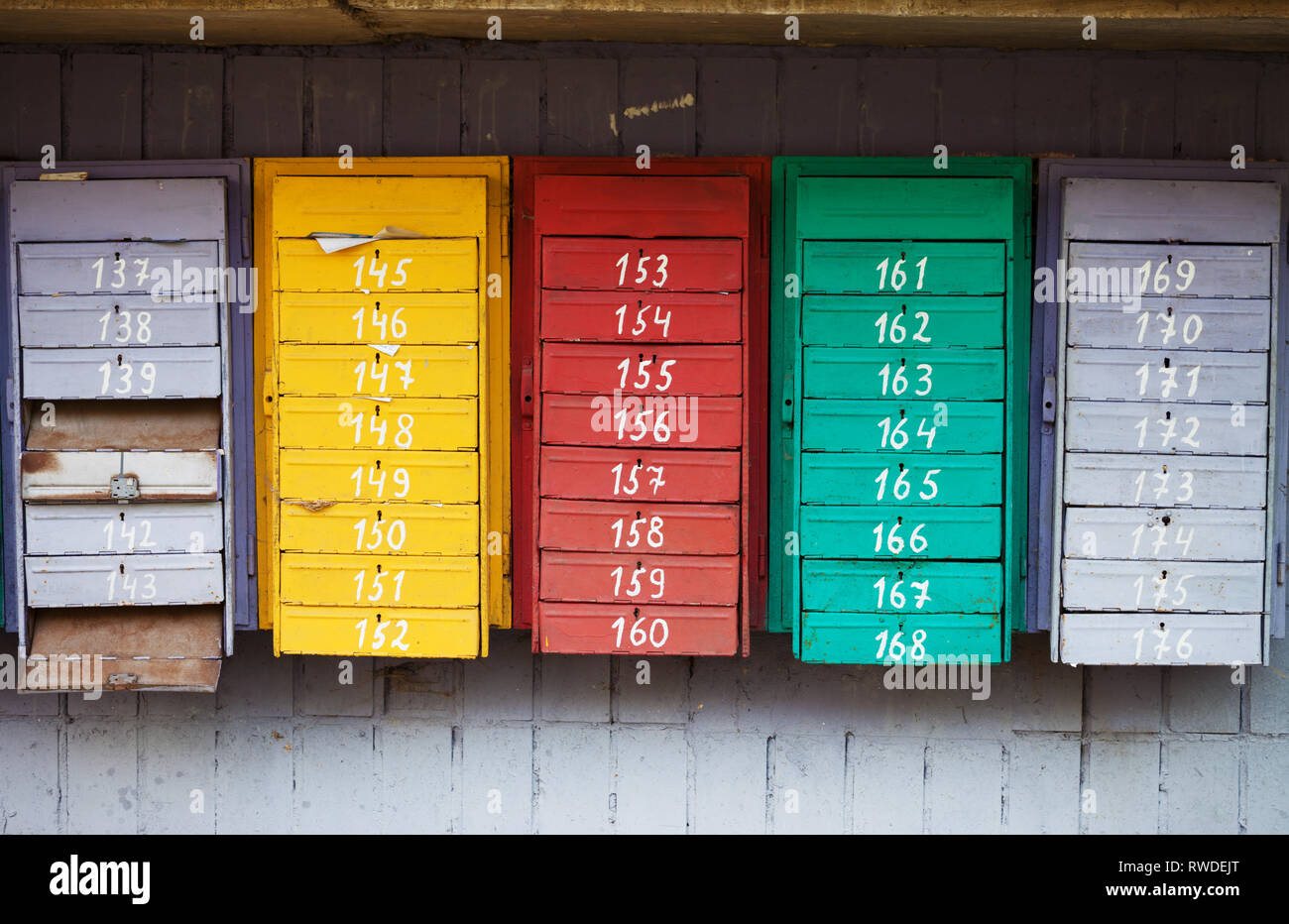 Old multicolored post boxes Stock Photo - Alamy