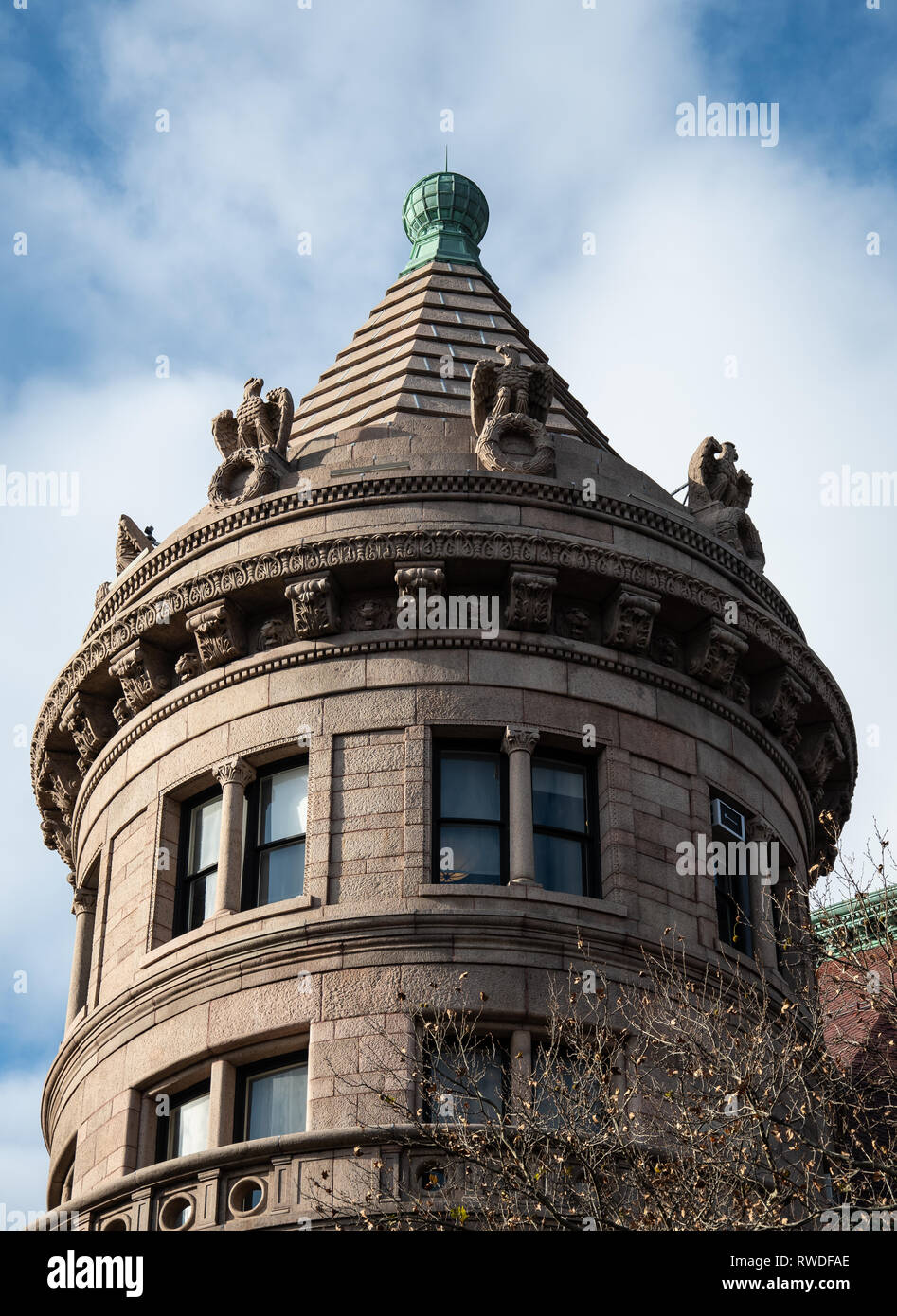The roof a circular tower on a residential building in New York Stock ...
