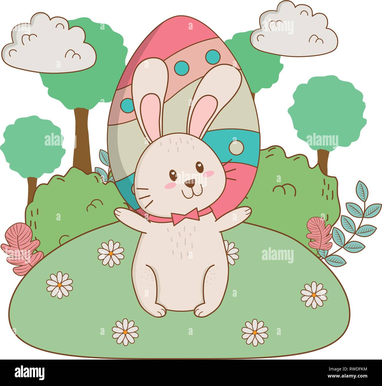 little rabbit with egg painted in the garden Stock Vector Image & Art ...