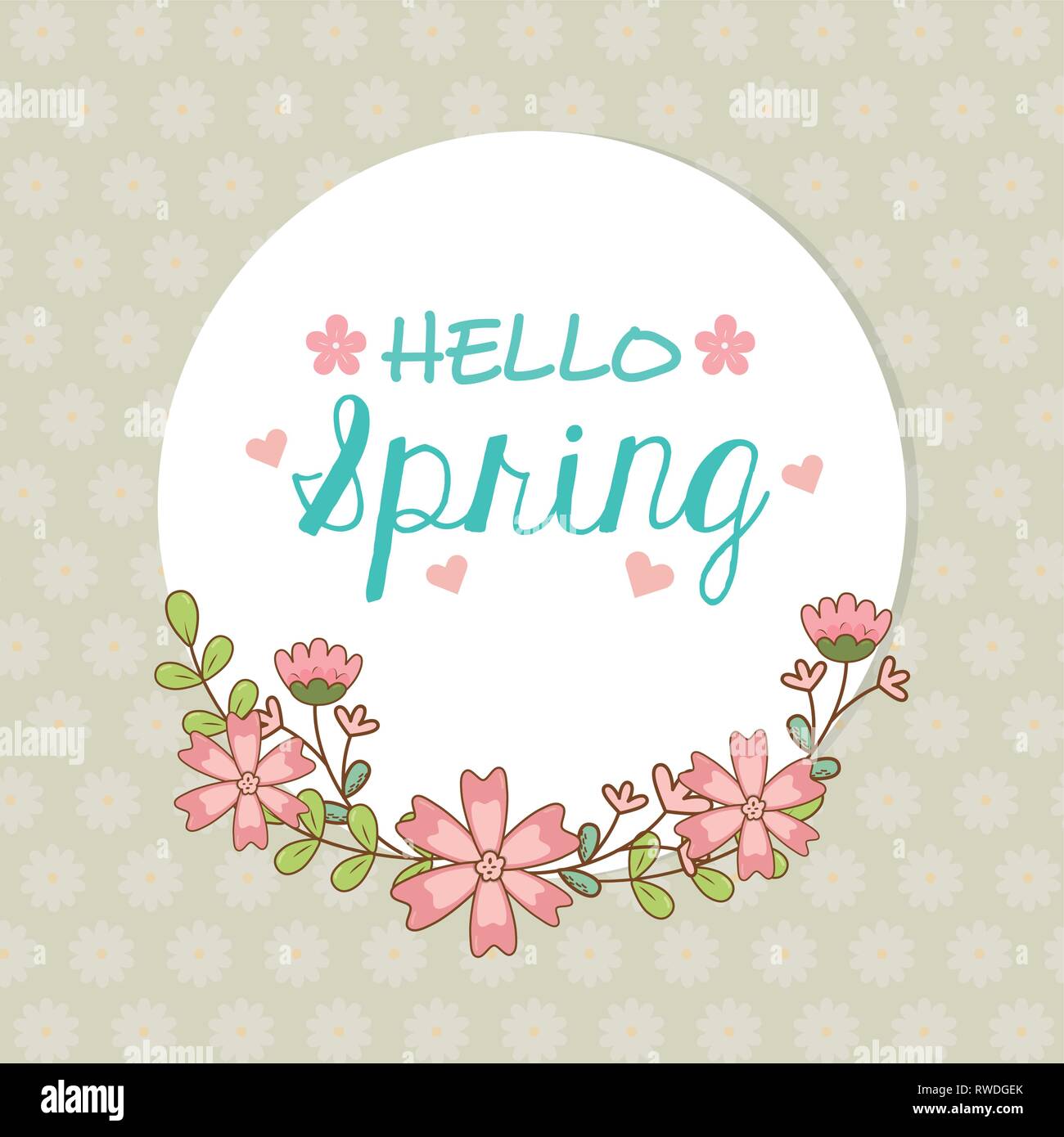 hello spring label with flowers wreath crown Stock Vector Image & Art ...