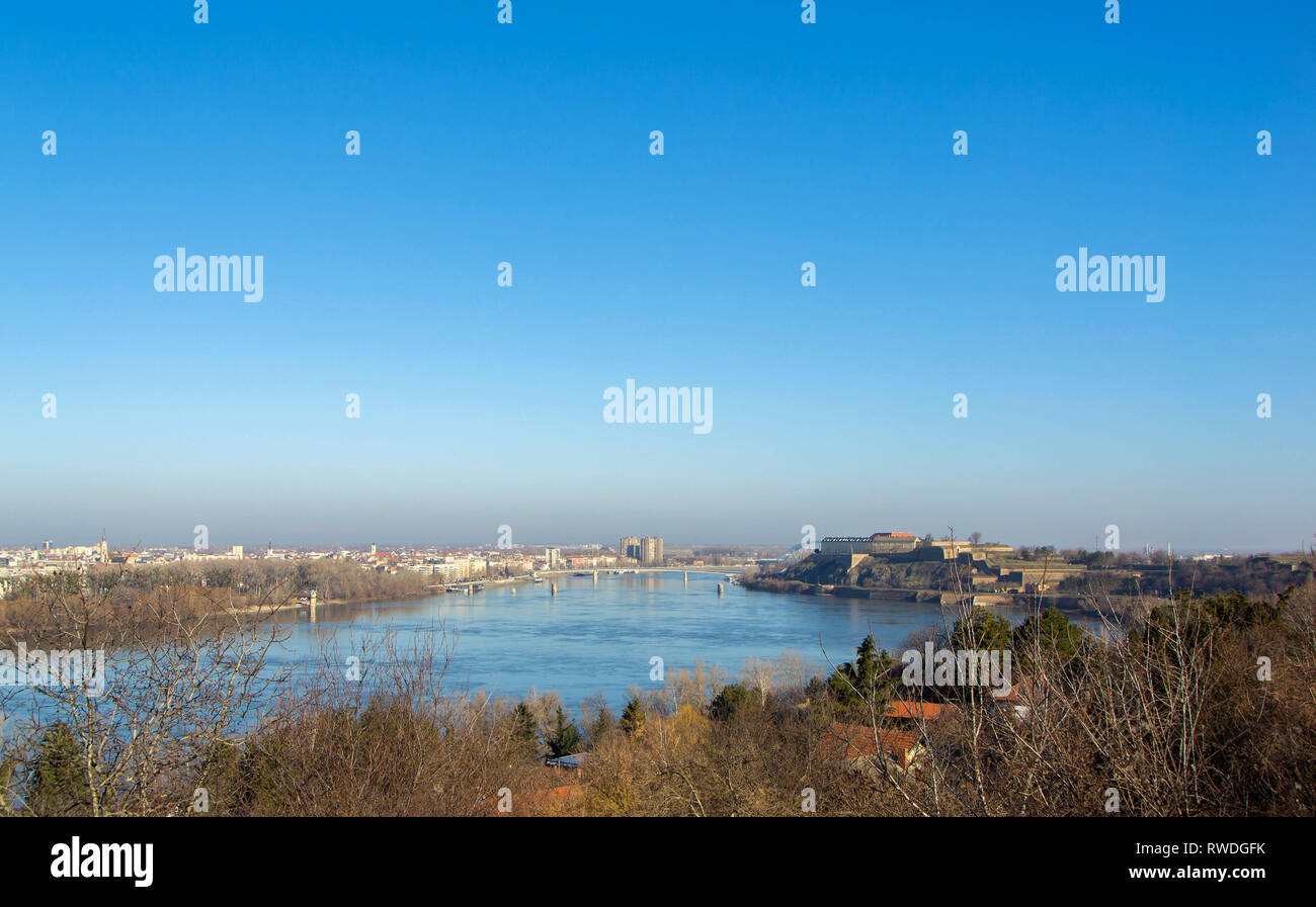 Panoramic view of the city Novi Sad from the hill above the river ...