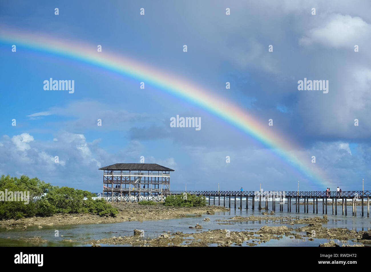 Rainbow Over Boardwalk at Cloud 9 Beach - Siargao, Philippines Stock ...