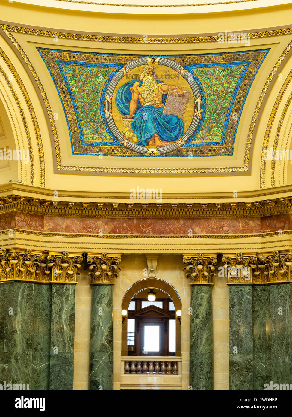 Mosaic of "Legislation." Interior view of the Wisconsin State Capitol ...