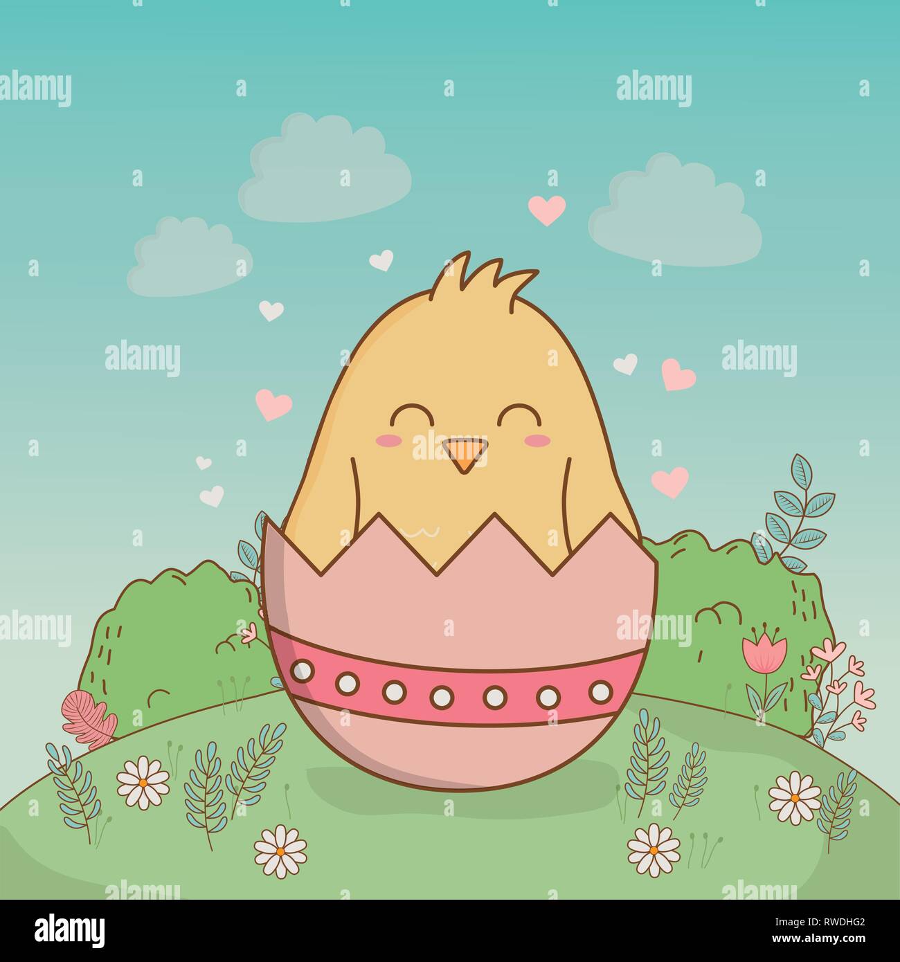 little chick with egg broken easter character Stock Vector Image & Art ...