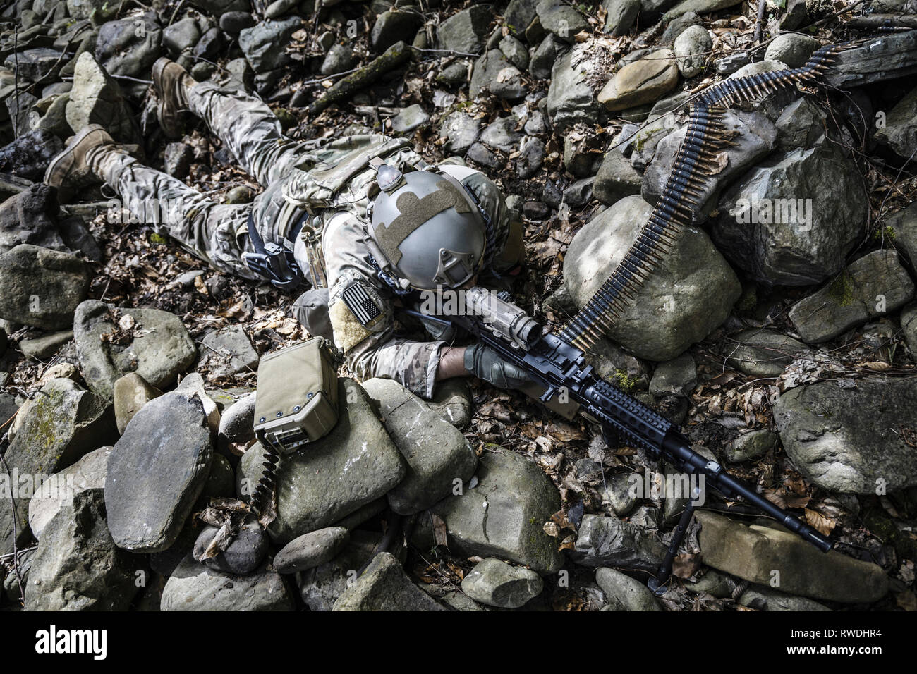 United States Army ranger machine gunner in the forest Stock Photo - Alamy