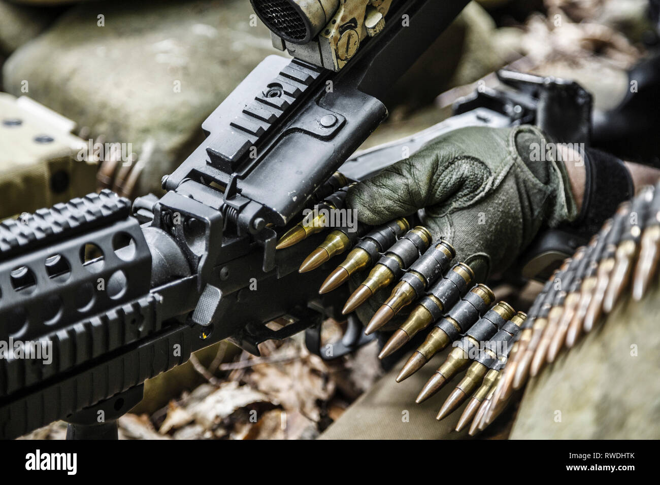 United States Army ranger machine gunner in the forest Stock Photo - Alamy