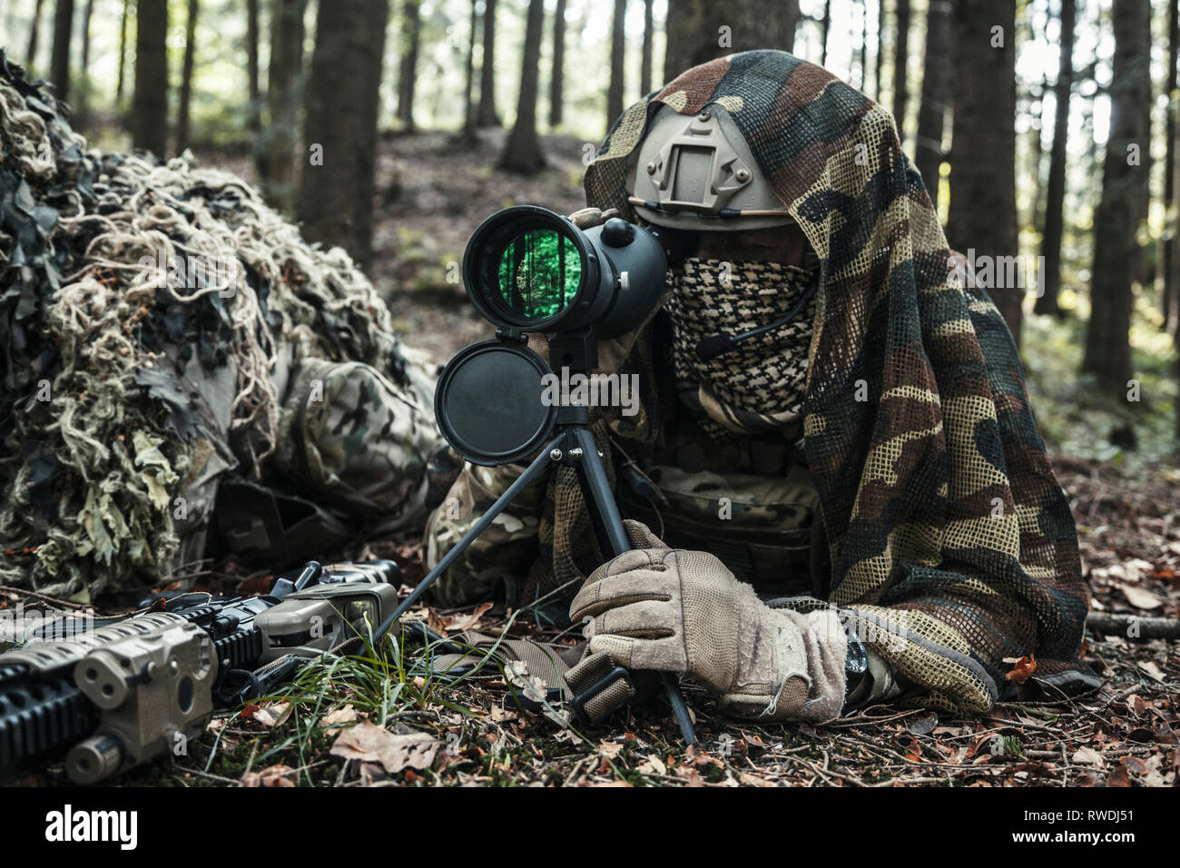 United States Army rangers sniper pair in the forest Stock Photo - Alamy