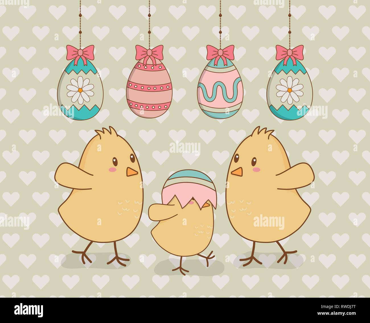 little chicks with eggs painted easter characters Stock Vector Image ...