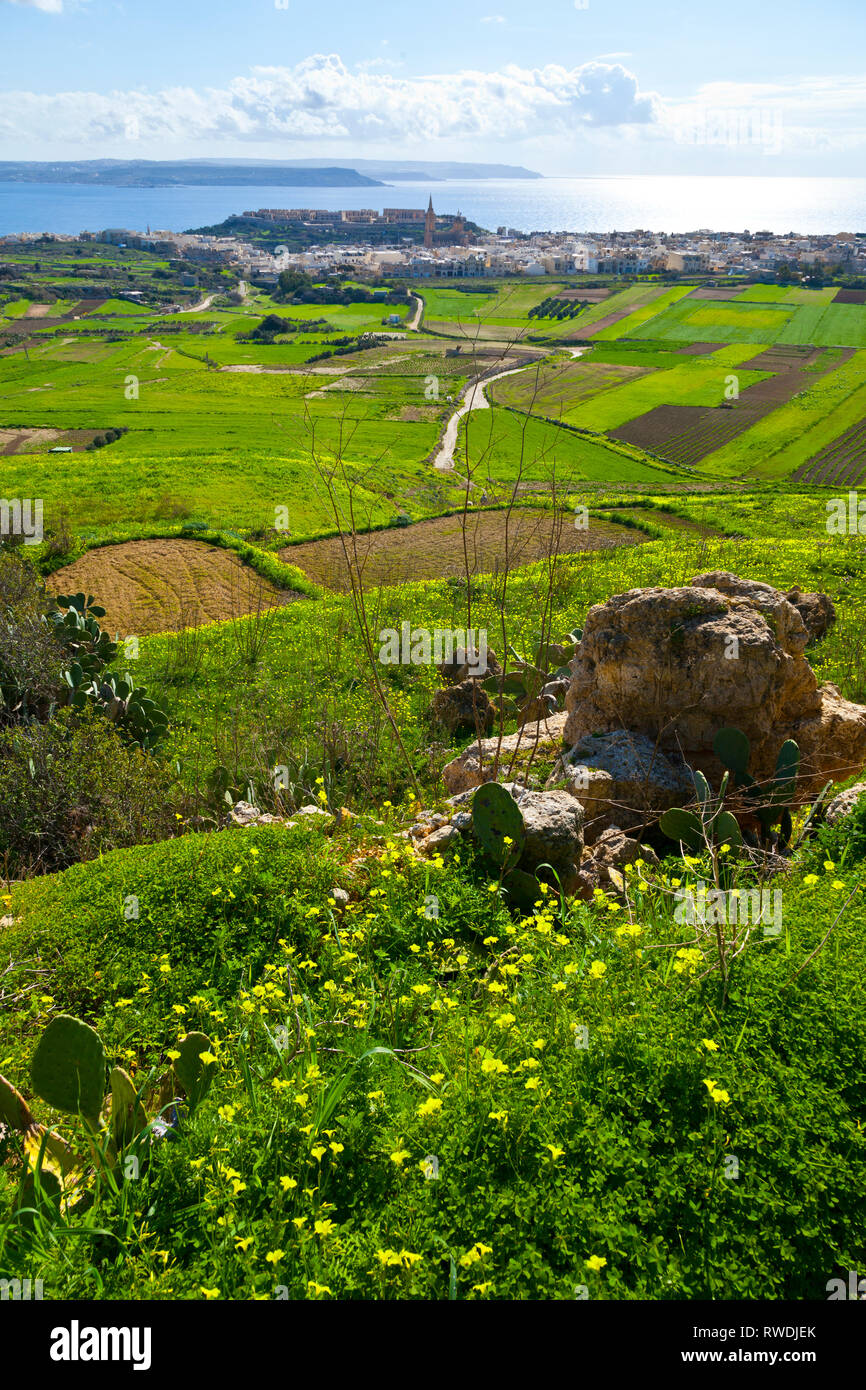 Ghajnsielem Village from Nadur Village, Gozo Island, Malta, Europe ...