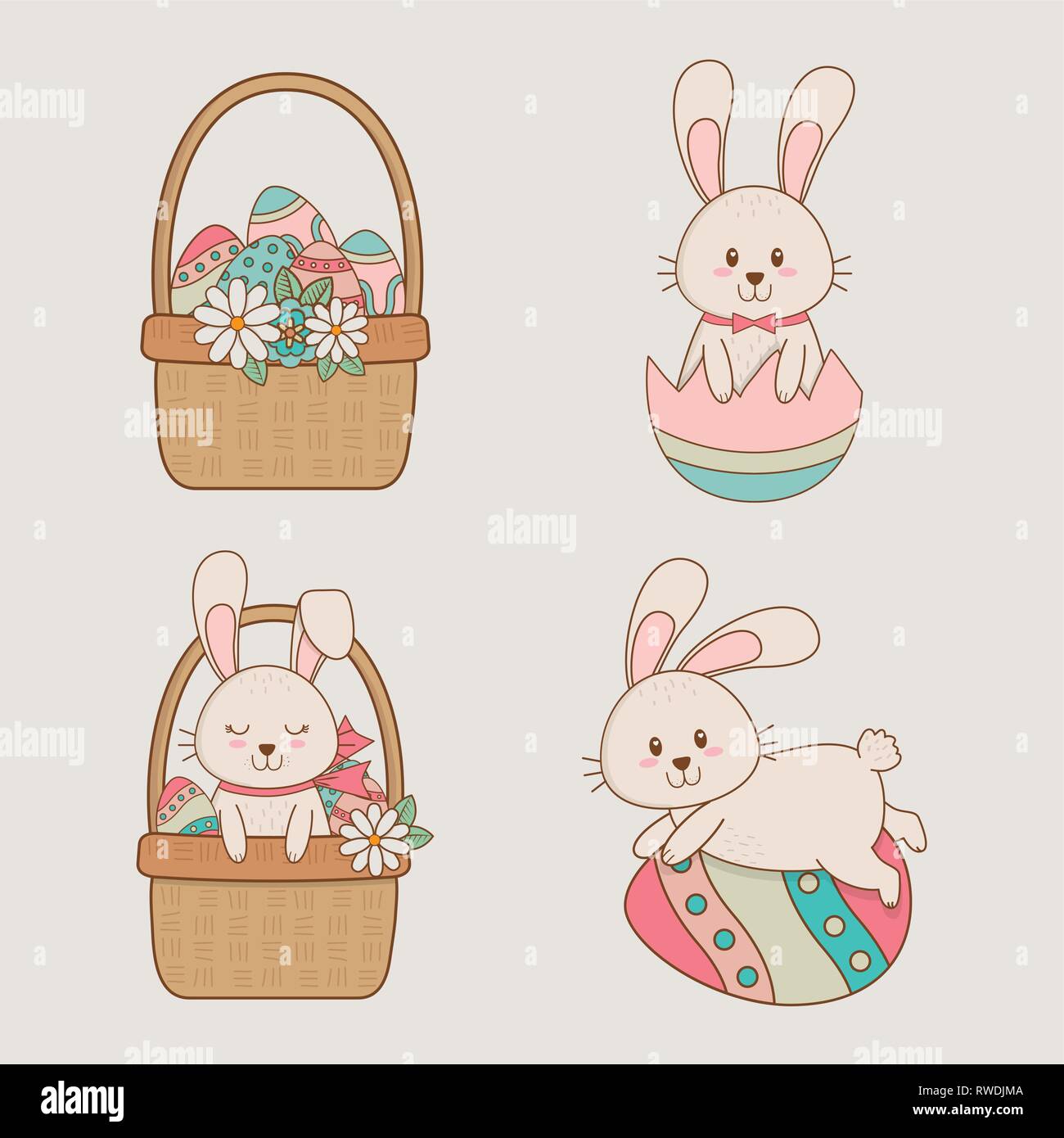 little rabbits with baskets easter characters Stock Vector Image & Art ...