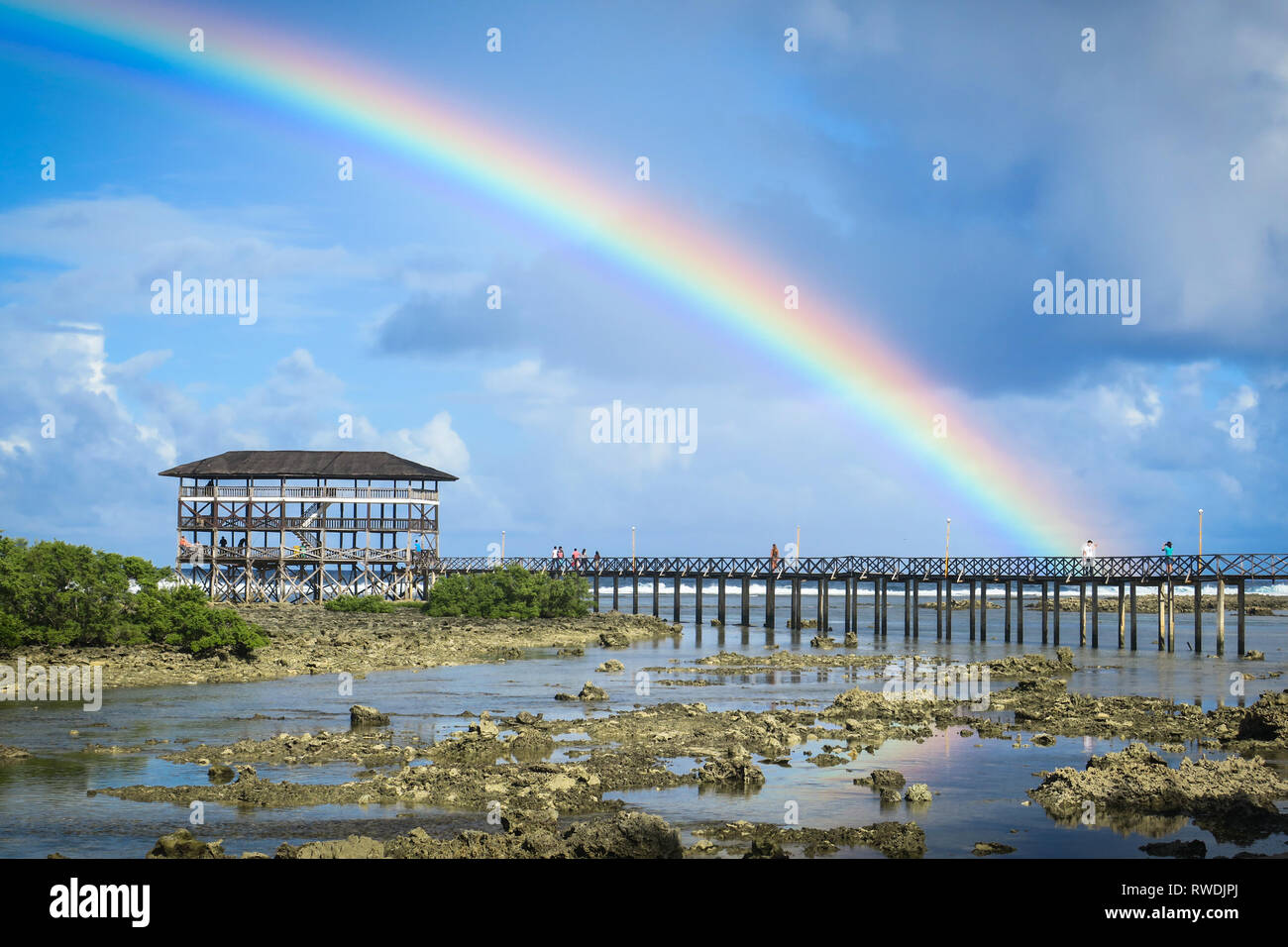 Rainbow Above Boardwalk at Cloud 9 Surf Spot - Siargao, Philippines ...