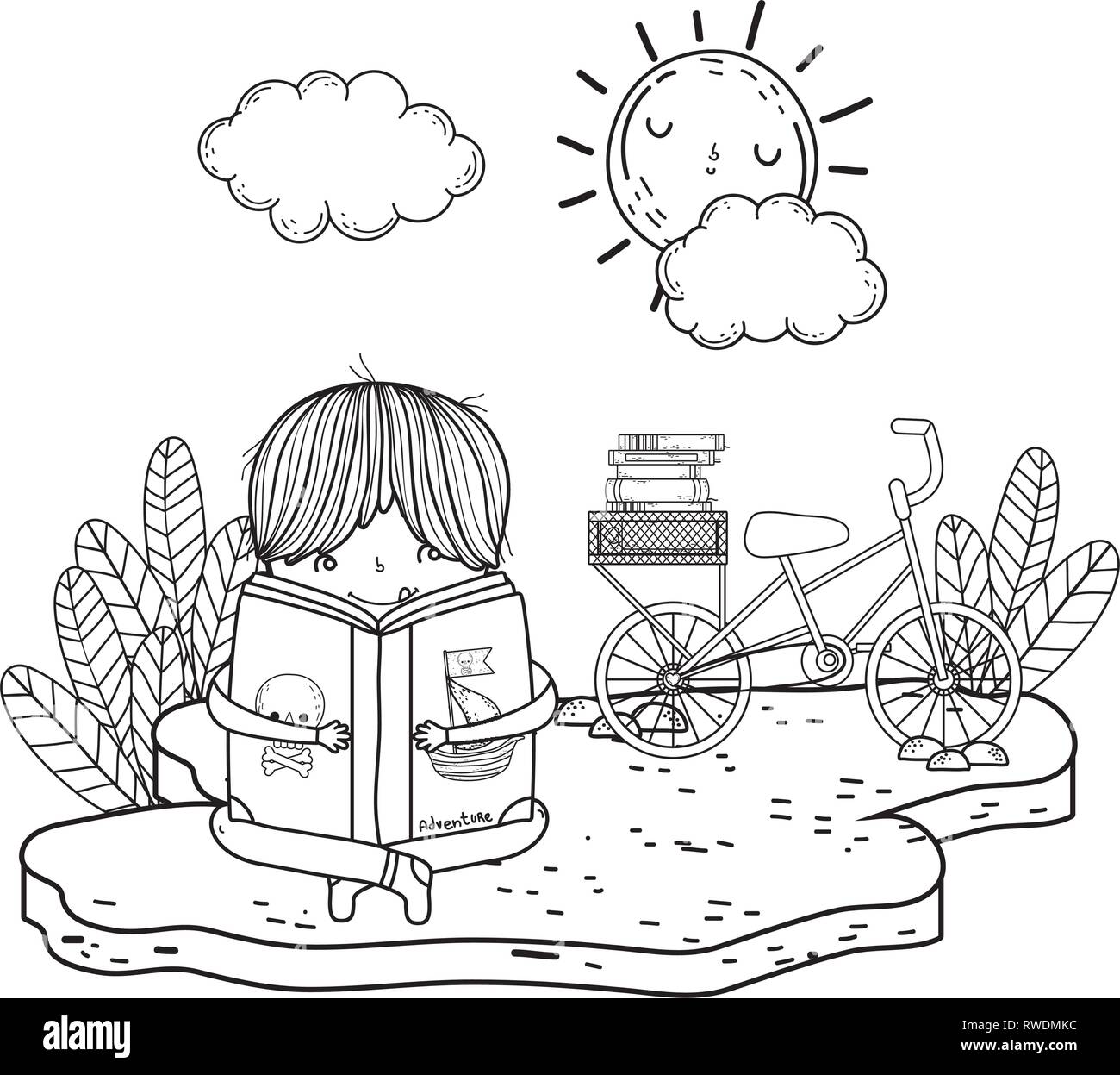 Boy learning ride bicycle Stock Vector Images - Alamy