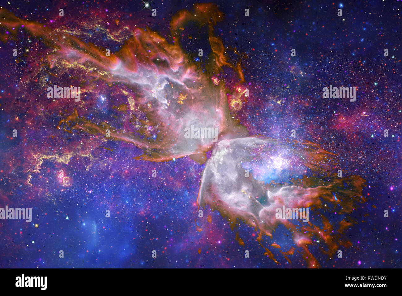 Universe scene with bright stars and galaxies in deep space showing the ...