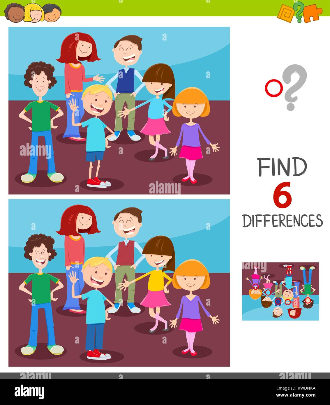 Cartoon Illustration of Finding Six Differences Between Pictures ...