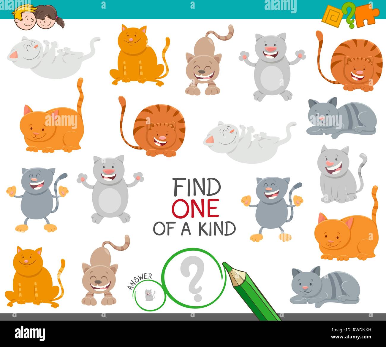 Cartoon Illustration of Find One of a Kind Picture Educational Activity ...
