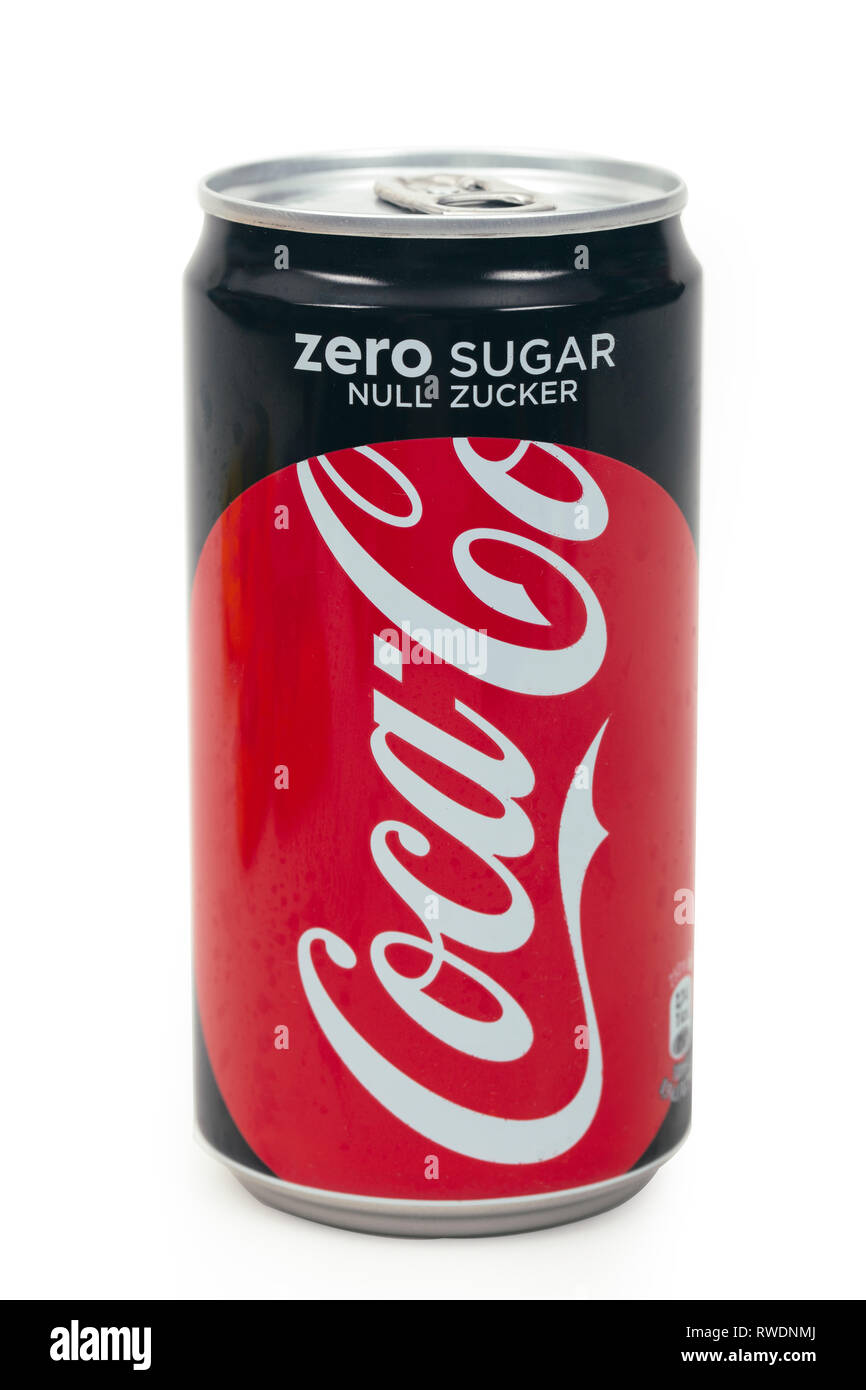HUETTENBERG, GERMANY - JUNE 7, 2018: Cans of Zero Sugar Coca-Cola ...