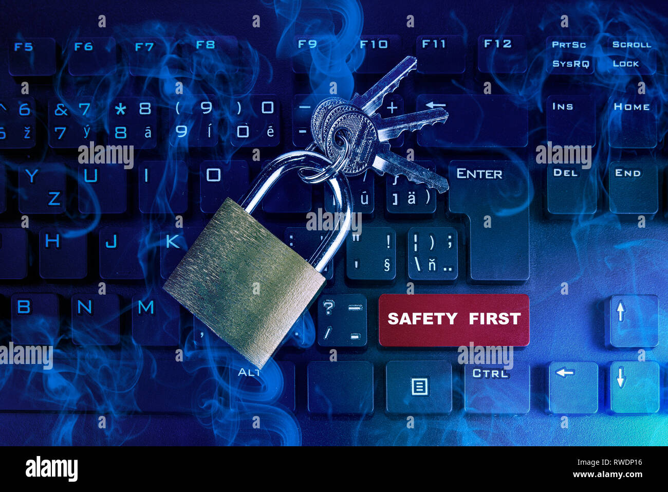 Blank red enter and shift keys on computer keyboard. Safety first ...