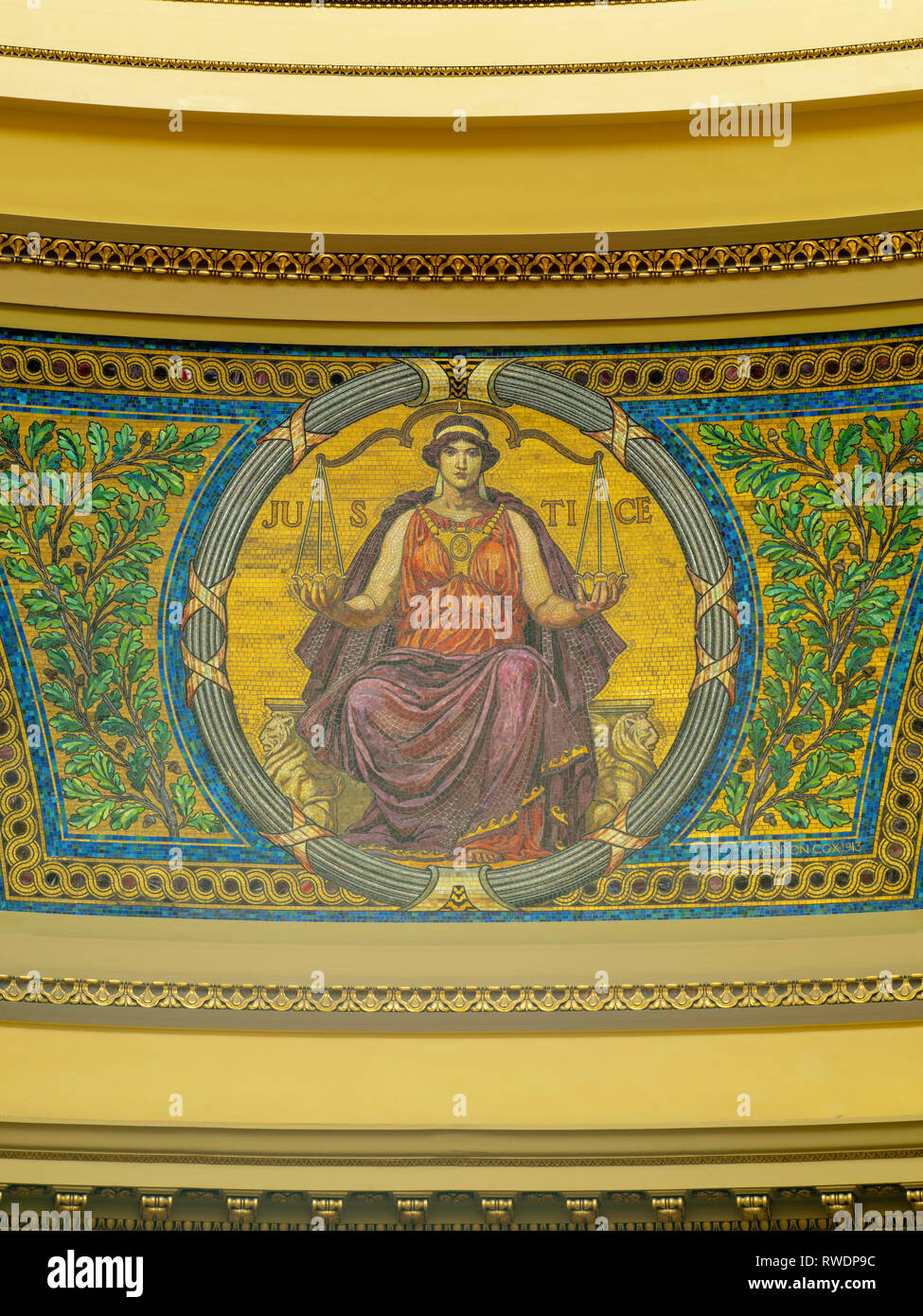 Mosaic of the Scales of Justice. Interior view of the Wisconsin State ...
