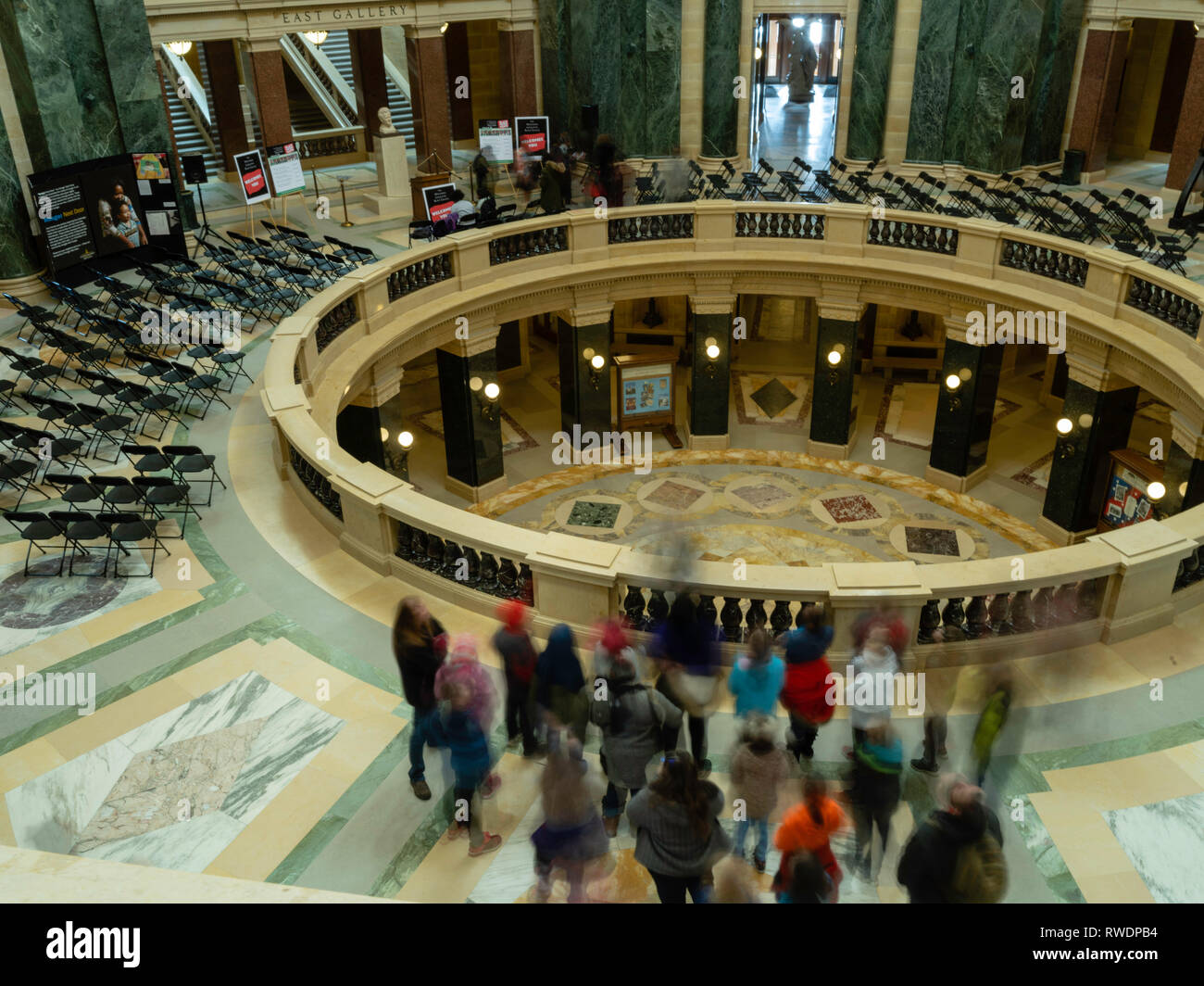 School children on a tour. Interior view of the Wisconsin State Capitol ...