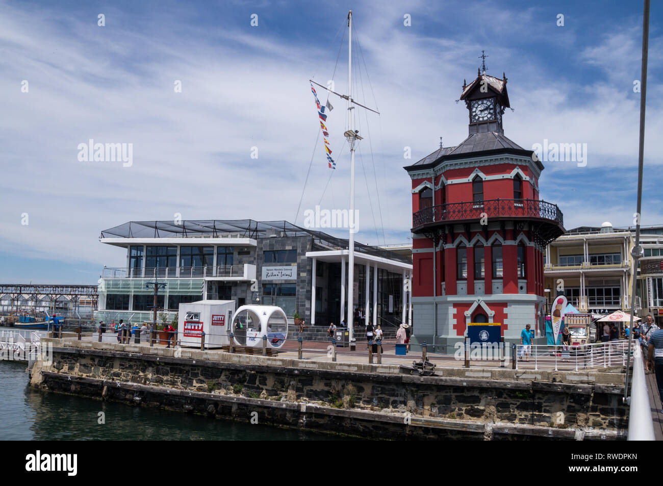 The clock tower at the V&A Waterfront in Cape Town, South Africa Stock ...