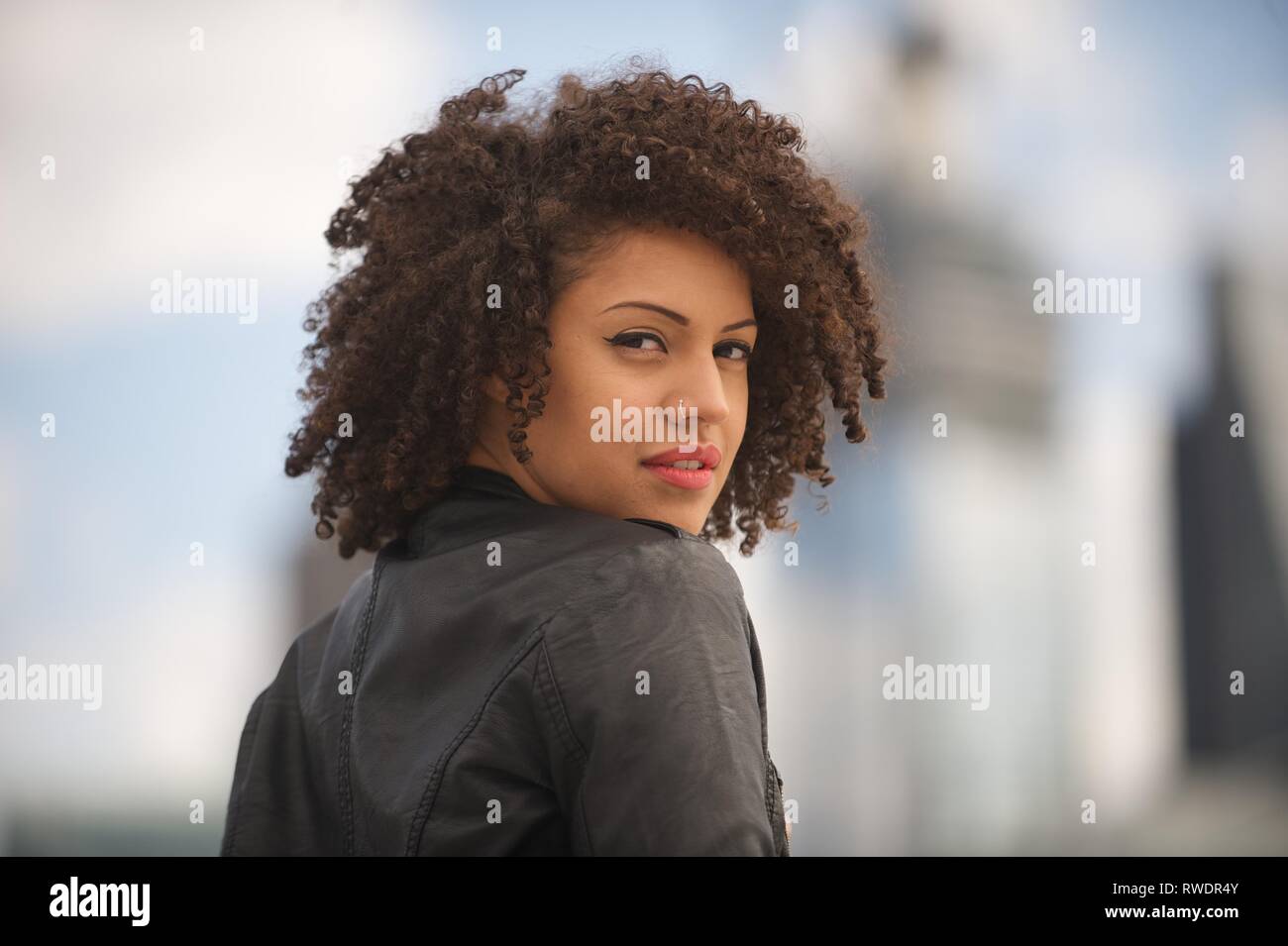 Beautiful mixed race model, lifestyle shoot on London streets Stock ...