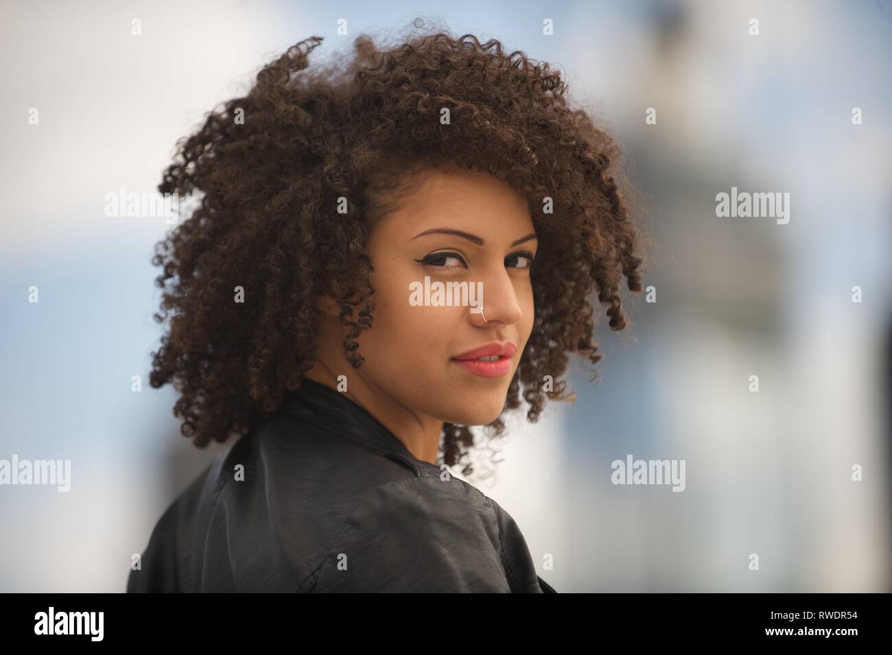 Beautiful mixed race model, lifestyle shoot on London streets Stock ...