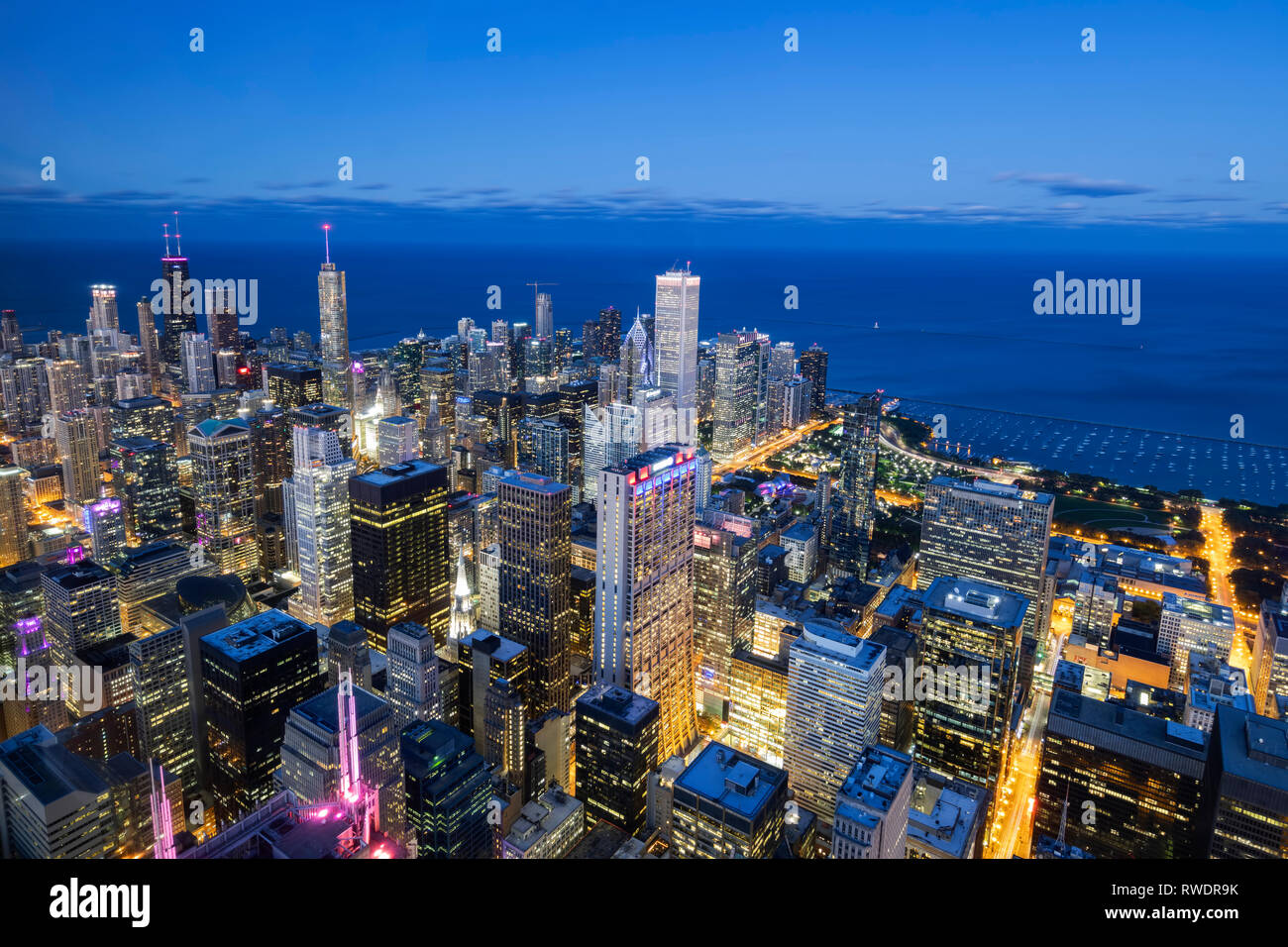 Aerial view of Chicago skyline by night, USA Stock Photo - Alamy