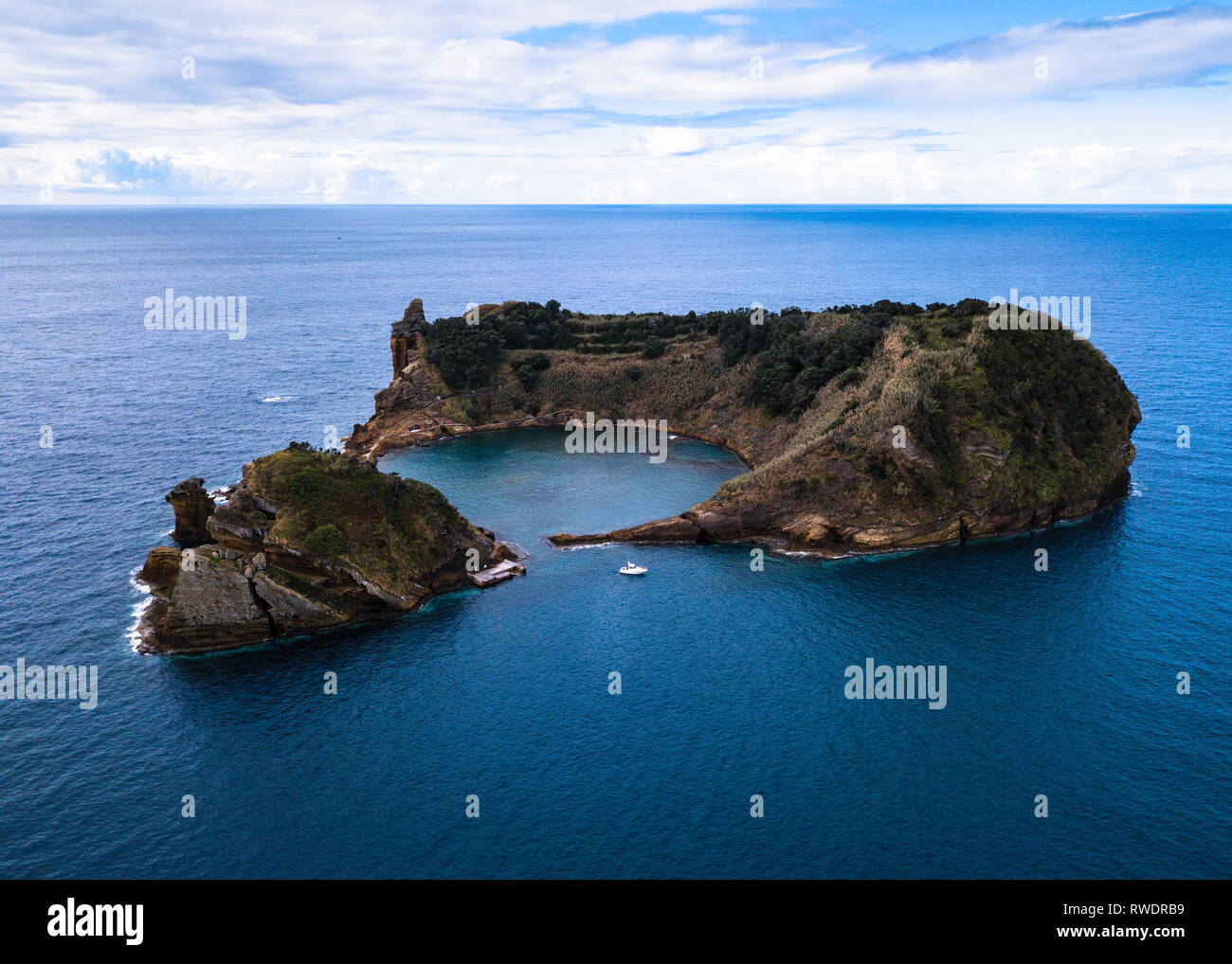 Aerial view of the Islet of Vila Franca do Campo - Azores islands ...