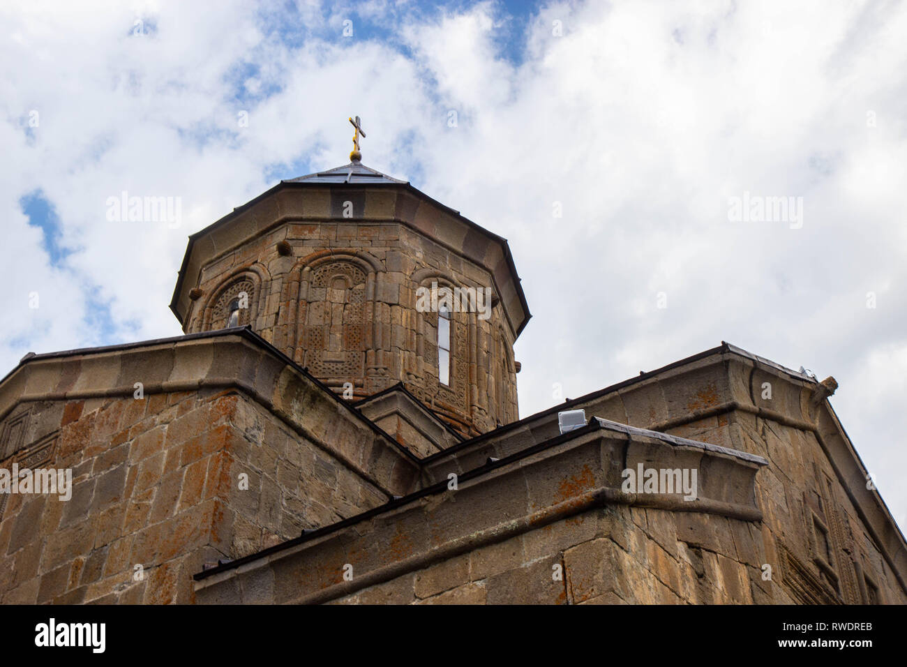 Gergeti church near mountain Kazbegi, Stepantsminda, Georgia Stock ...