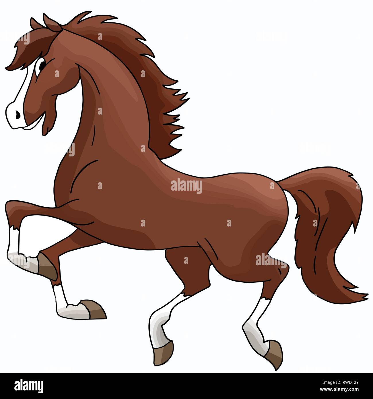 Beautiful cartoon brown horse galloping freely vector illustration ...