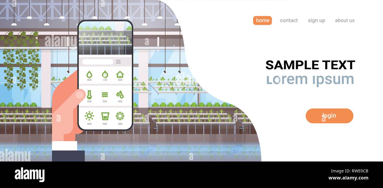 hand holding smartphone using smart control farming system mobile ...