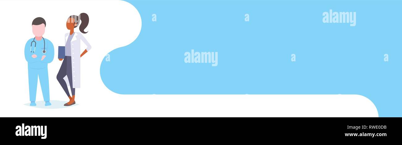 couple medical doctors team standing together mix race hospital workers ...