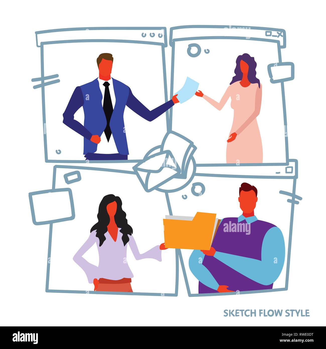 set businesspeople holding documents folder during meeting in office ...