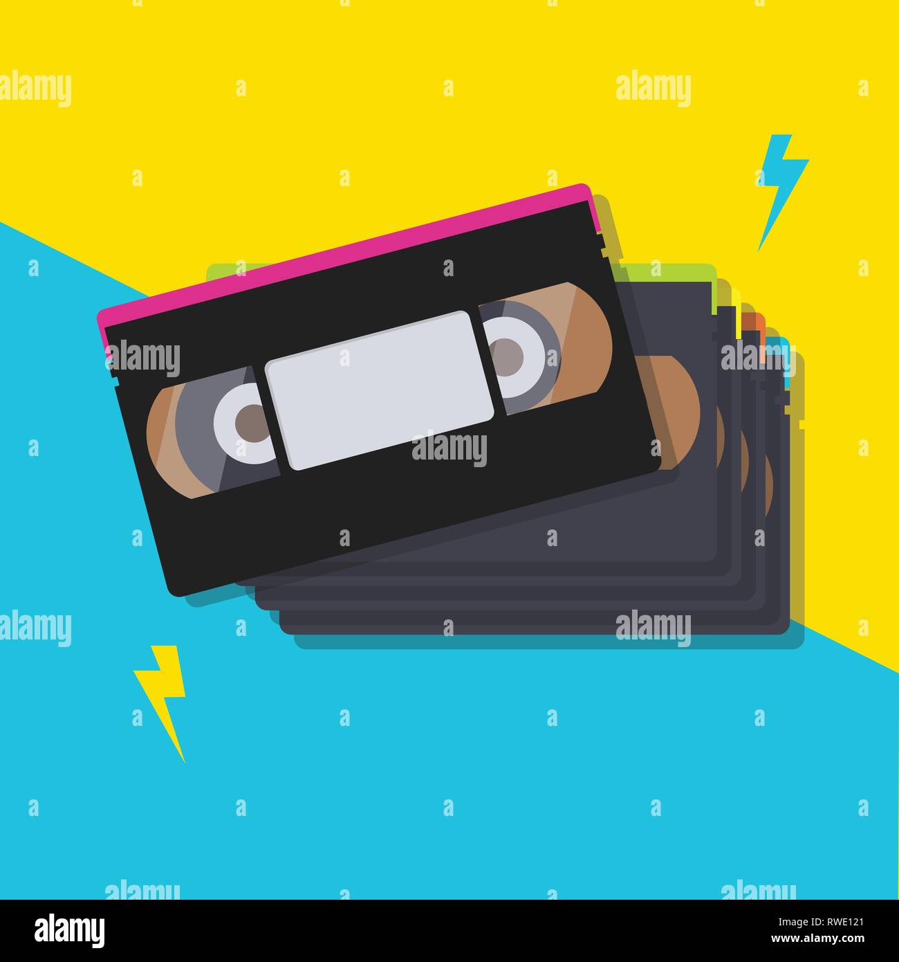 Stack of video cassette tapes. poster vector illustration Stock Vector ...