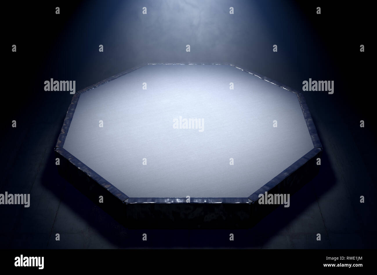 An octagonal stage lit by a single spotlight on a dark background - 3D ...