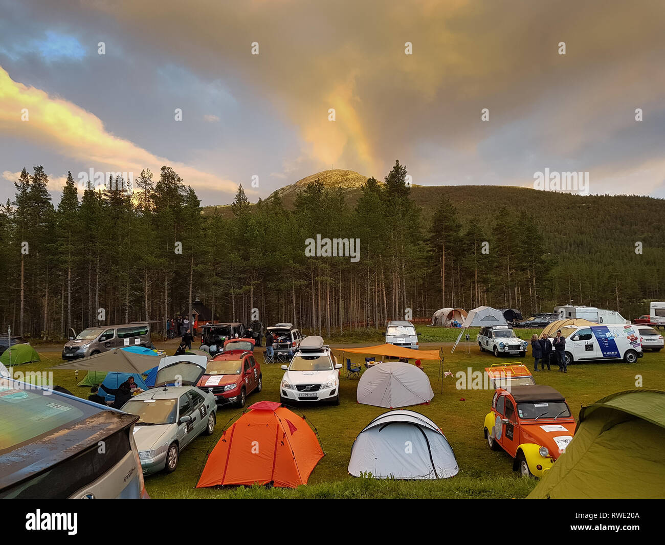 Auto camp in the Scandinavian camping Stock Photo - Alamy
