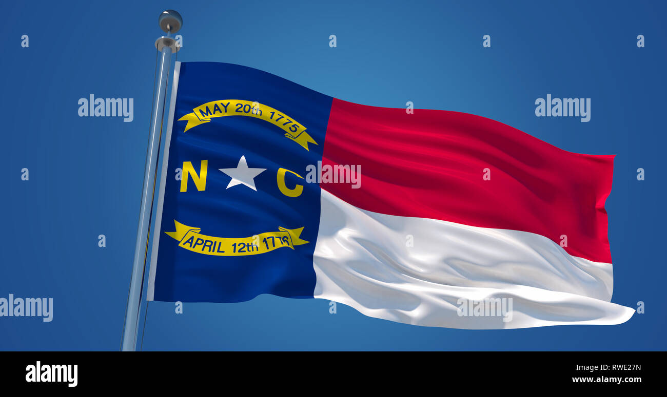 Fluttering silk flag of North Carolina, United States of America. North ...