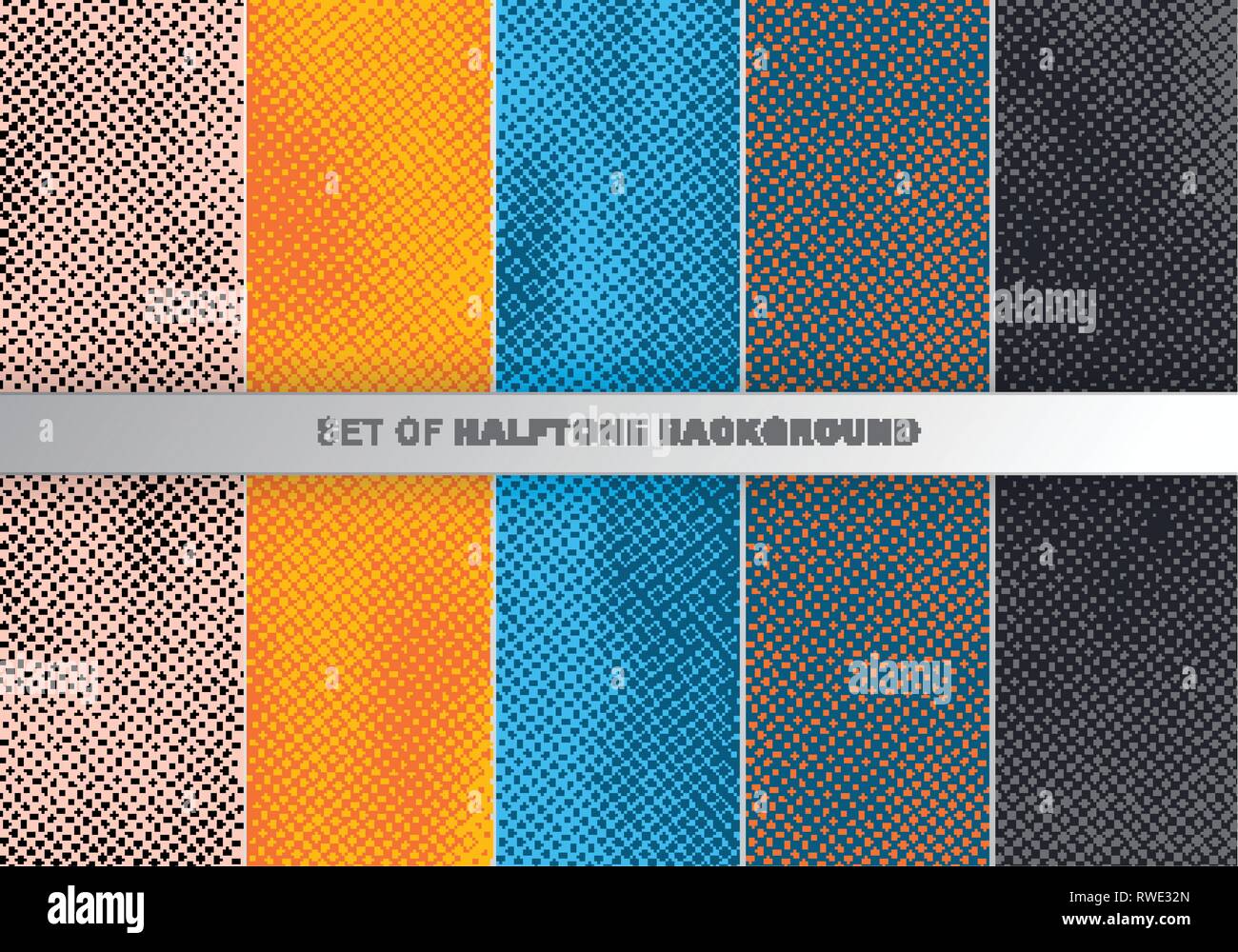 Set of dots pattern design on orange, blue, black background. Polka dot ...