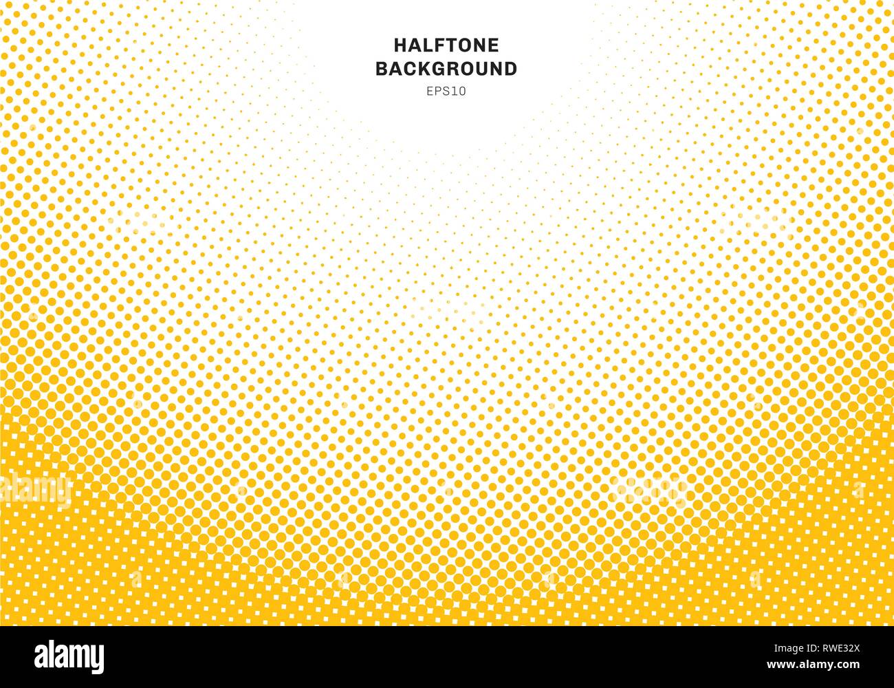 Abstract yellow halftone radial effect on white background. Vintage or ...