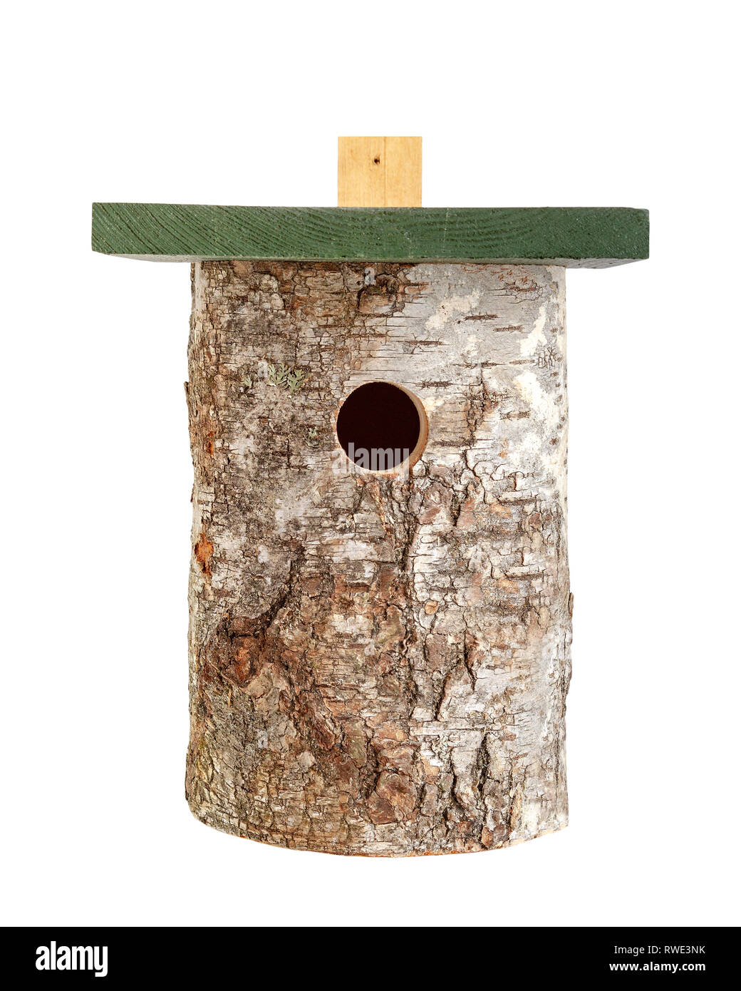 natural log tit nesting box bird house isolated on white Stock Photo ...
